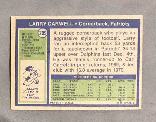 1972 Topps - High # #299 Larry Carwell (RC) for sale online | eBay