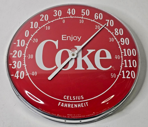 Vintage 12" Enjoy Coke Coca Cola Round Metal Thermometer | eBay