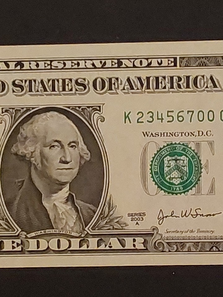 2003 A $1 Federal Reserve Note Fancy Ladder Serial Number Uncirculated ...
