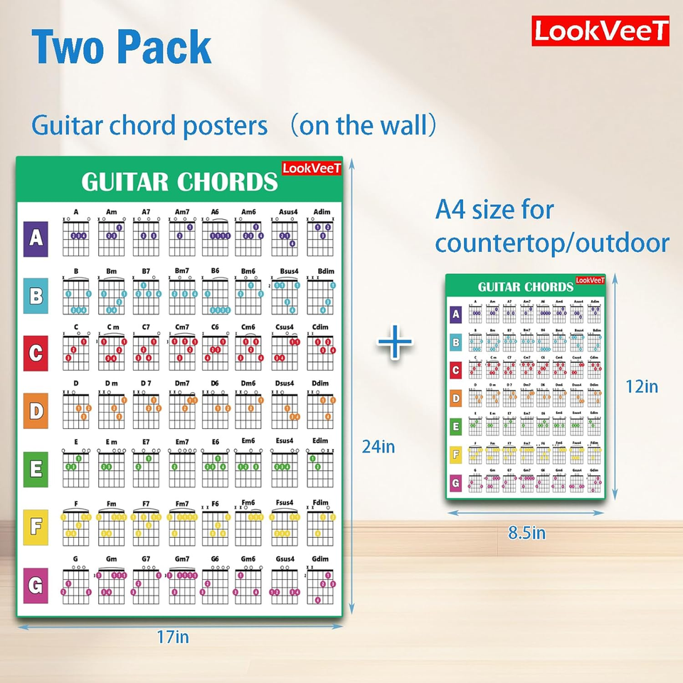 Guitar Chord Chart Poster For Beginner And Portable A4 Laminated Chords ...