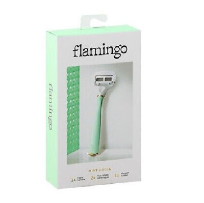 Flamingo Womens Razor Shaver Set Mint & Gold 2x Cartridges + Shower ...