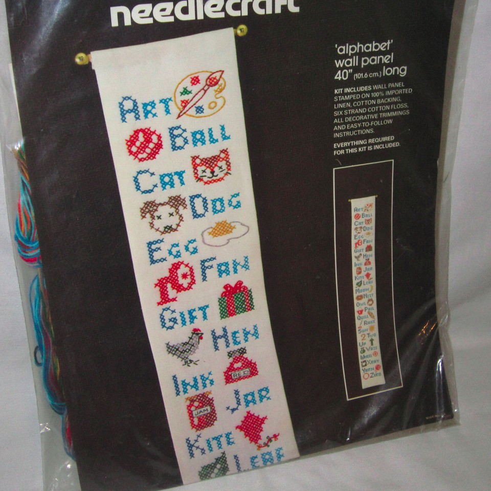 Vintage Bucilla Alphabet Letters Needlecraft Wall Panel Hanging Craft ...