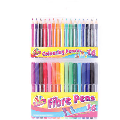24 PIECE COLOURING / COLOUR PENS AND PENCILS SET- 12 PENCILS 12 PENS ...