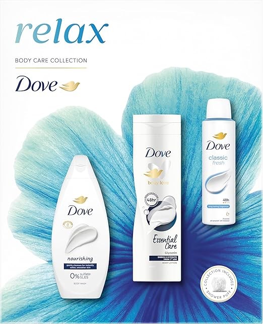 Dove Relax Trio Gift Set with a body wash, a body lotion, an anti ...
