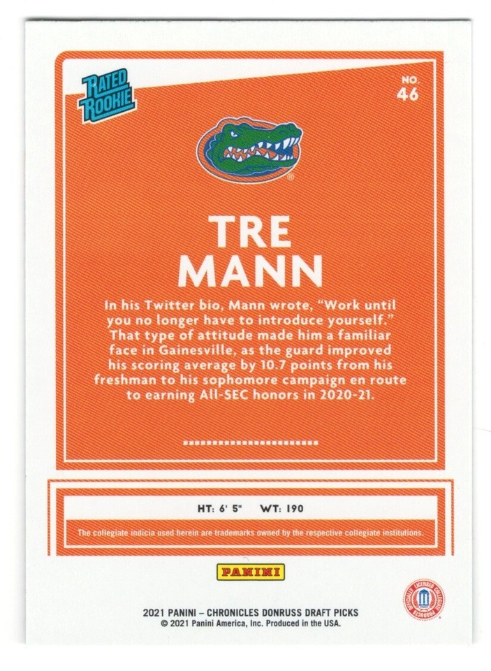 Tre Mann 2021-22 Panini Chronicles Draft Picks Donruss Pulsar #46 ...
