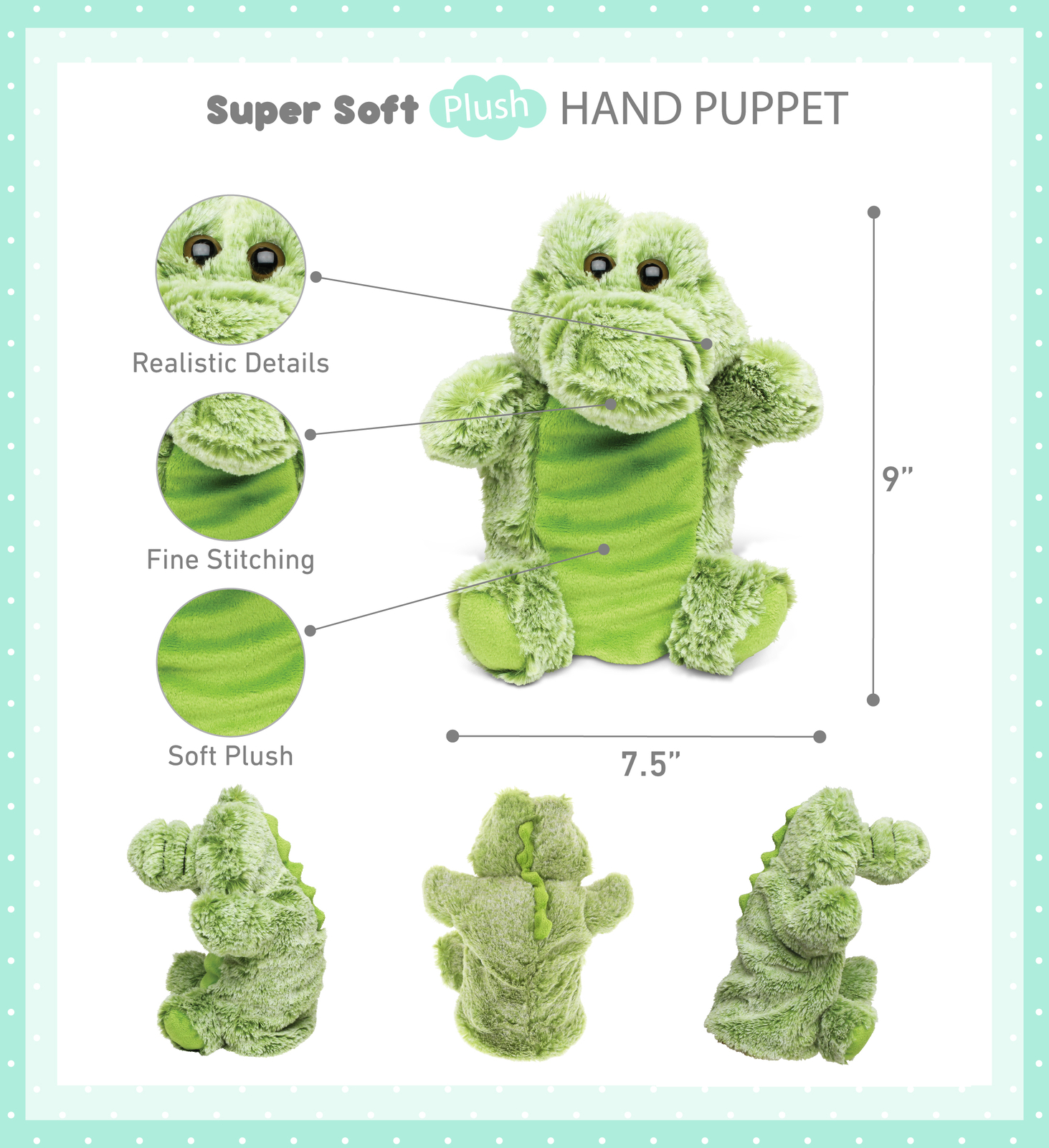 DolliBu Alligator Plush Hand Puppet For Kids - Soft Stuffed Animal Hand ...