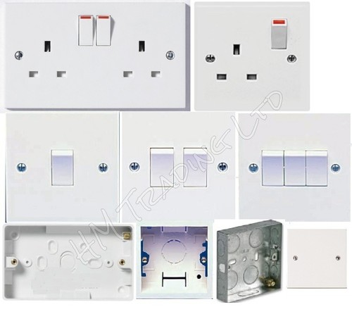 Switched Plug Sockets White Plastic UK Light Electrical Wall Socket 13 ...