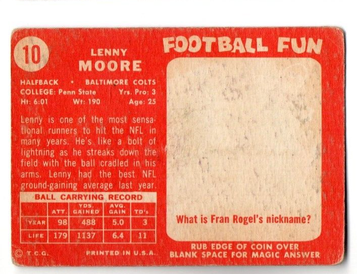 1958 Topps FOOTBALL -- #10 Lenny Moore, Baltimore Colts LOW GRADE ...