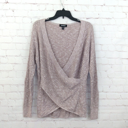Express Sweater Womens Medium Pink Marled Deep V Neck Faux Wrap ...