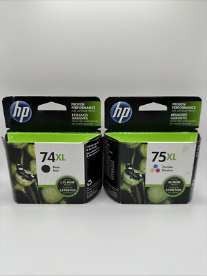 2 Genuine Factory Sealed Original HP 74XL 75XL Color Inkjet Cartridges ...