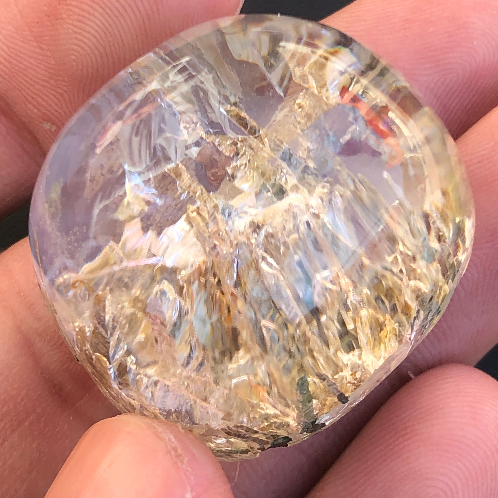 163 Carat Natural Cut Quartz Cabochon With Epidote Crystal Inside Loose ...