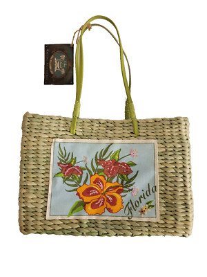Sun and Sand Woven Floral Purse Florida Handbag Wicker Beach New | eBay