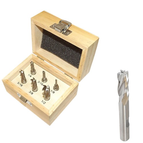 6 PC 1/4 x 3/8 HSS 4 Flute End Mill Set High Speed Steel Center Cut ...