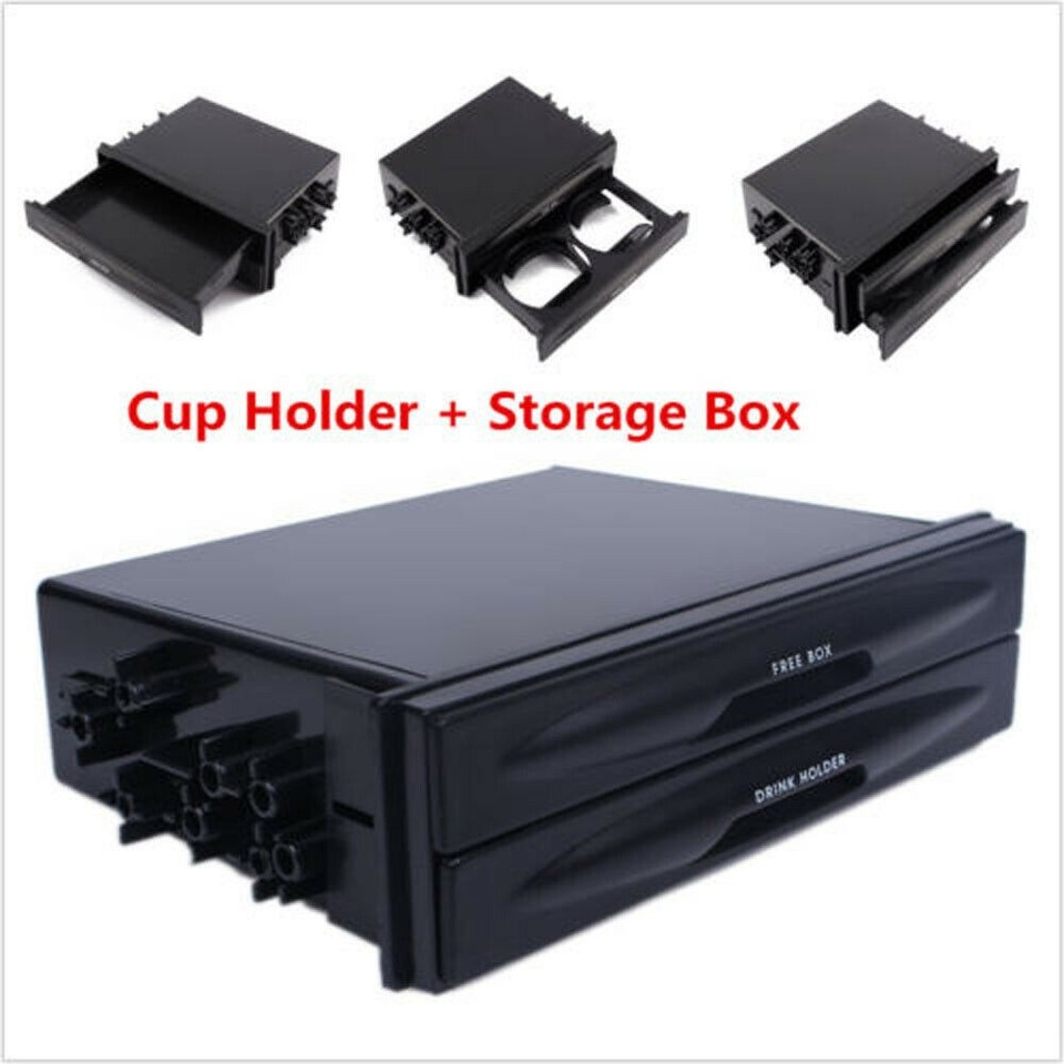 Car Double Din Dash Drink Cup Holder Radio Pocket Storage Box Black ...