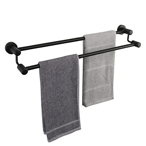 TOWEL BAR Rack Double Rod Hanger Holder Wall Mount Bathroom Black 24 ...