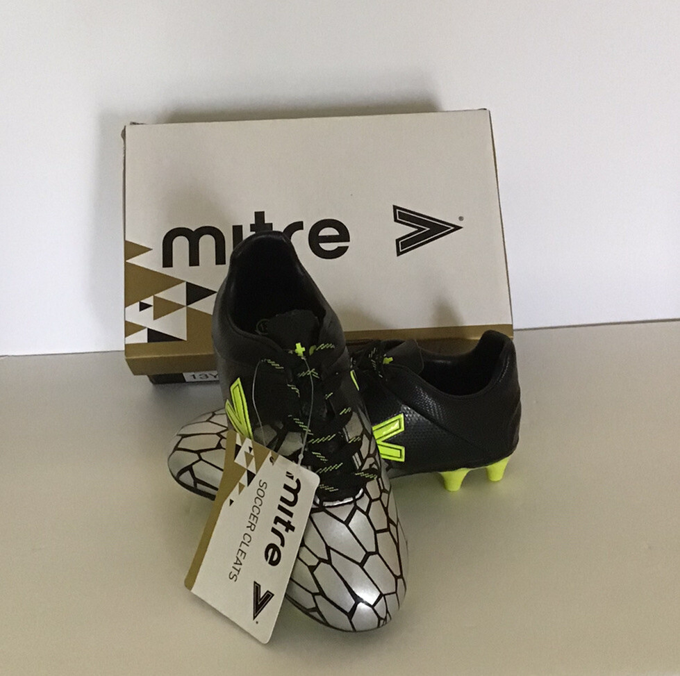 Mitre Soccer Cleats Black/Sliver/Green KF2129 Size 13Y Youth Size for ...