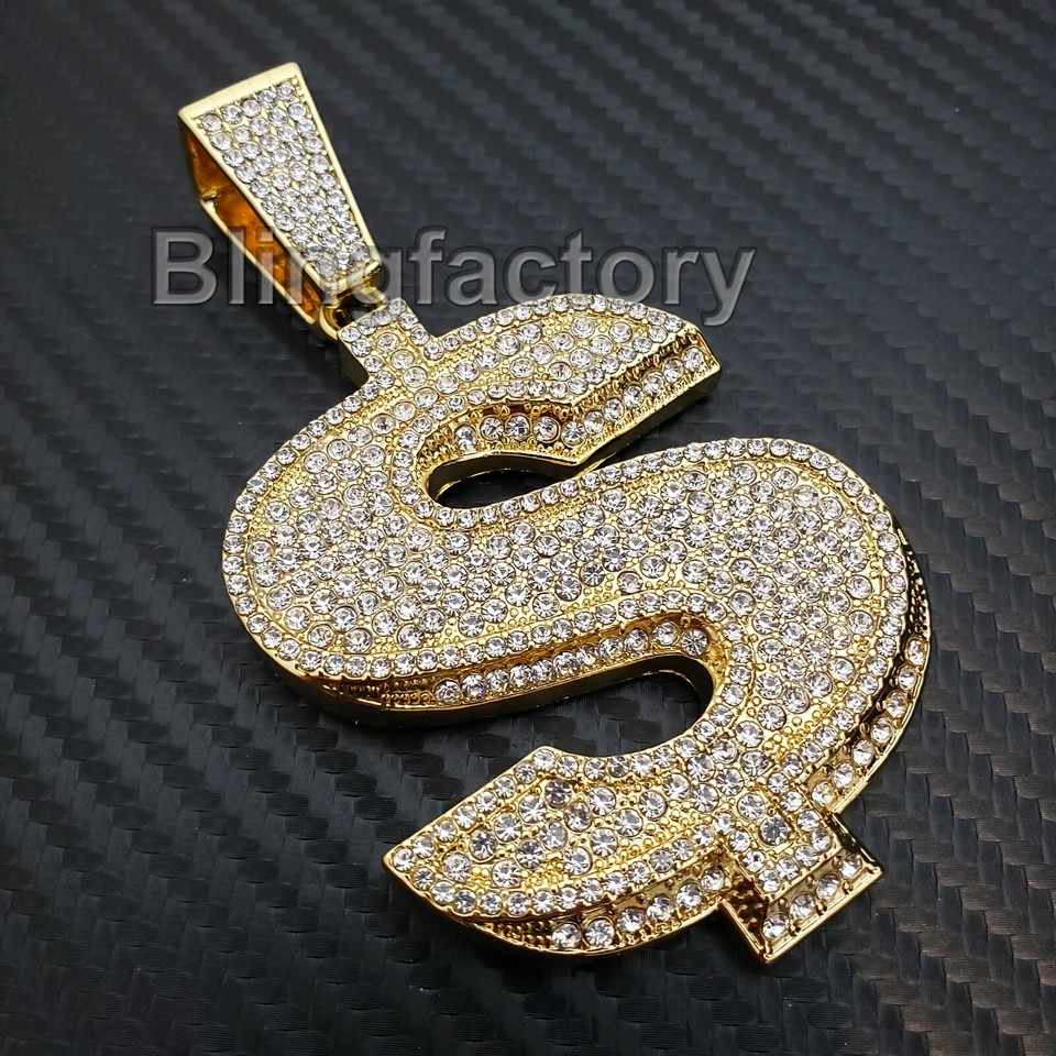 Hip Hop Iced $ Dollar Pendant & 15mm 18" Iced Cuban Choker Chain Bling ...