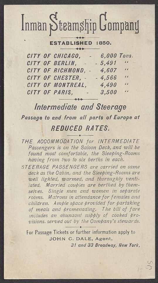 INMAN STEAMSHIP COMPANY LITHOGRAPHED COLOR TRADE CARD 1883 STEAM ...