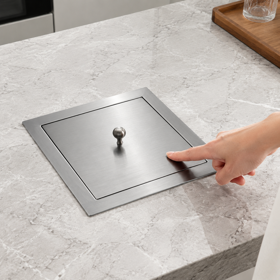 Built-in Flush Trash Can Lid, Round Drop-in Countertop Waste Disposal ...