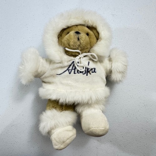 Alaska Souvenir Teddy Bear Plush White Faux Fur Parka Hoodie Boots ...