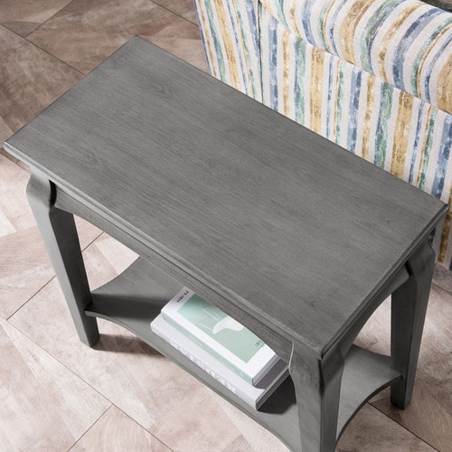Leick Home Stratus Solid Wood Narrow Side End Table with Shelf in Smoke ...