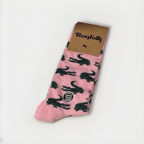 Bonfolk NWT Pink Alligator Crocodile Reptile Novelty Socks New Orleans ...