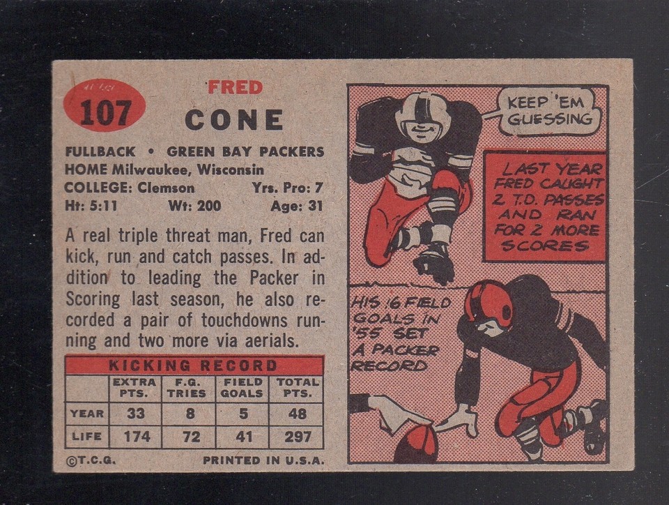 1957 Topps #107 Fred Cone Packers LOOK !!! | eBay