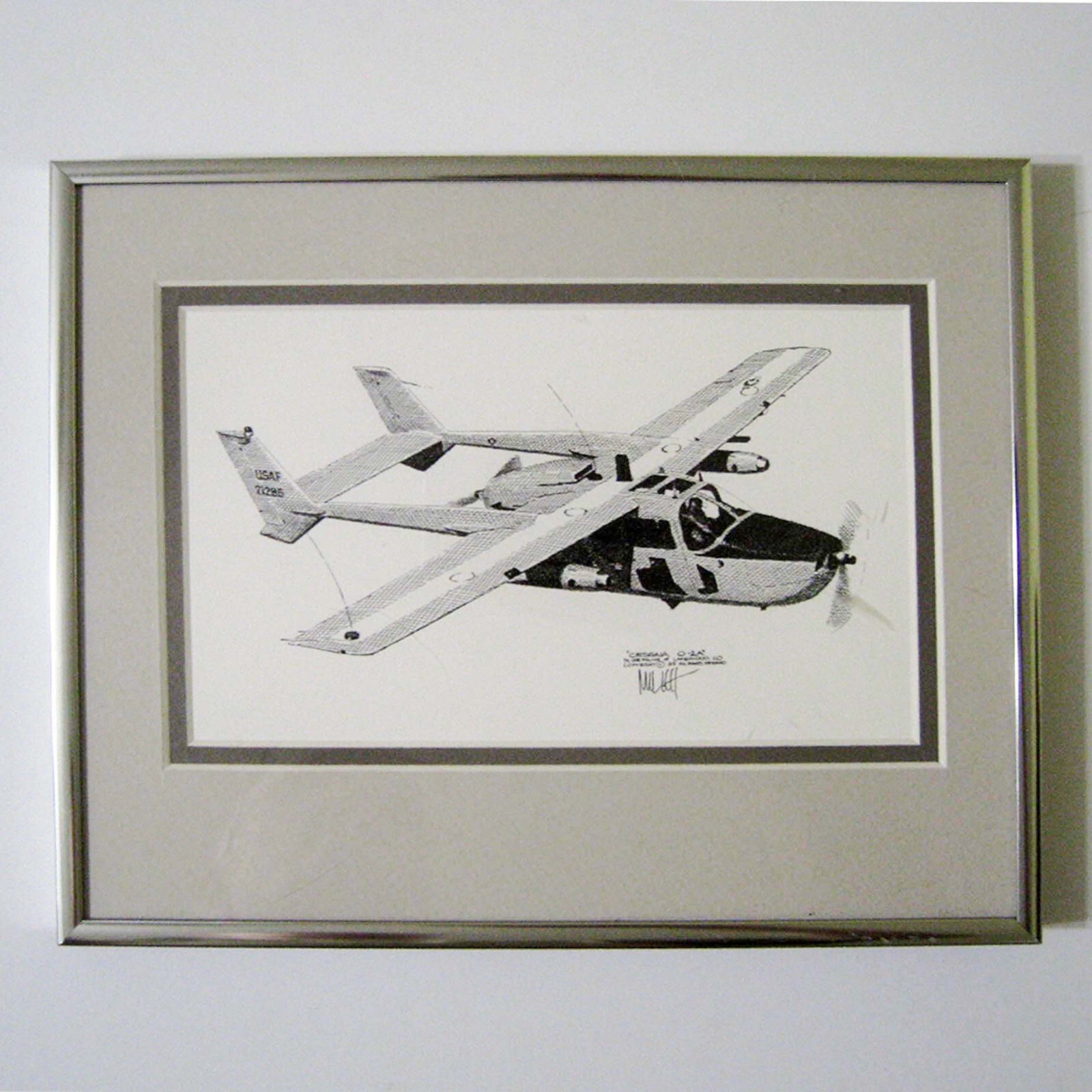 CESSNA 0-2A © 1985 Joe Milich Lakewood CO - 10" X 8" Framed Matted Art ...