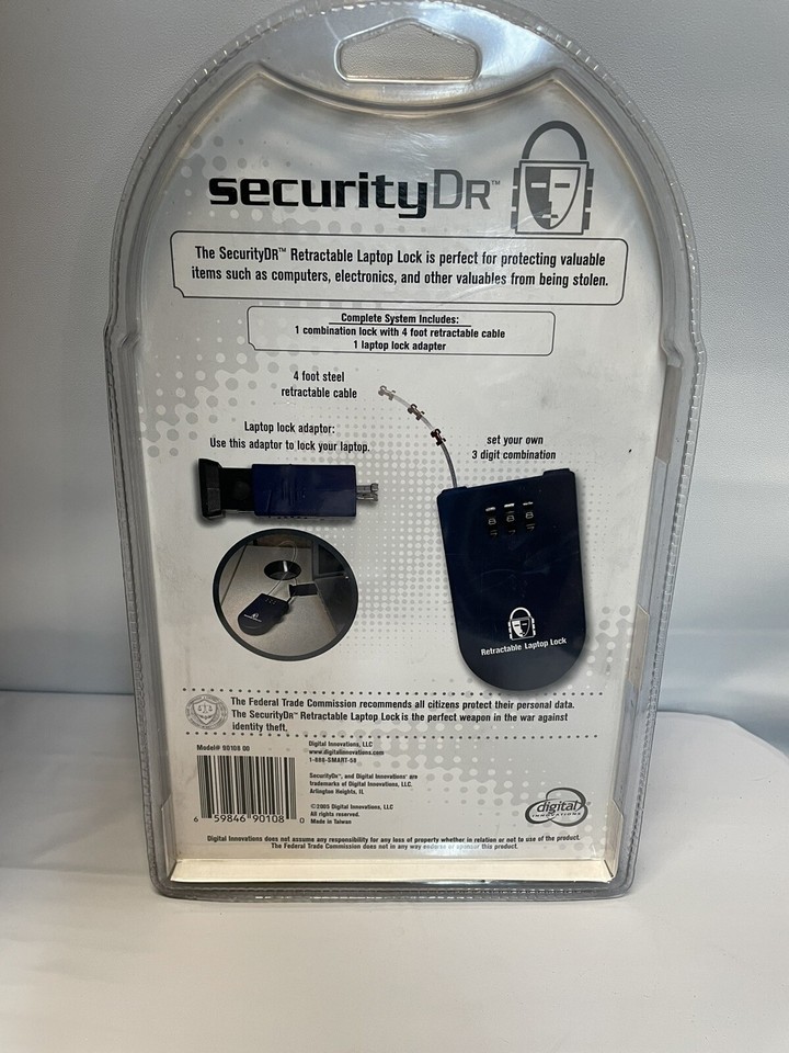 Security DR. Retractable LAPTOP LOCK, New Sealed Clamshell Packaging ...