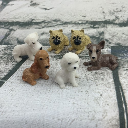 Dog Figures Tiny Mini Lot of 6 Small Rubber Puppies White Brown Gray ...
