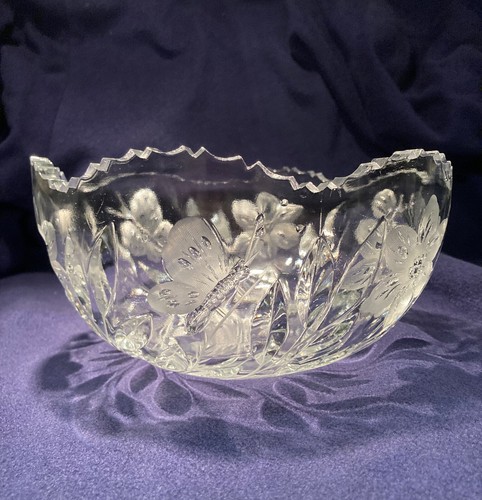 Pairpoint American Brilliant Cut Crystal Bowl Daisy Butterfly Sawtooth ...