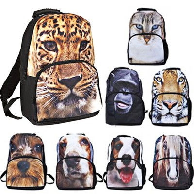 ANIMAL BACKPACK ADULTS BAG RUCKSACK PRINTED ZIPS ADJUSTABLE STRAPS ...