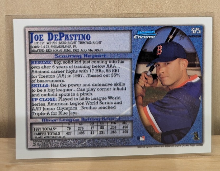 1998 Bowman Chrome REFRACTOR Red Sox Joe DePastino #375 Rookie RC RARE ...