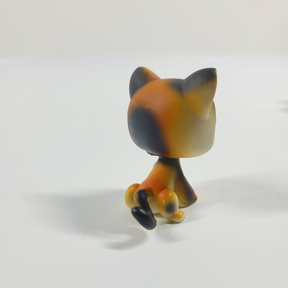 Littlest Pet Shop Calico Cat Paw Up Black & Orange Green Eyes #27 LPS ...