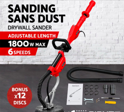 800W Drywall Plaster Sander Dust Free Sanding 12pcs Disc 6 speed ...