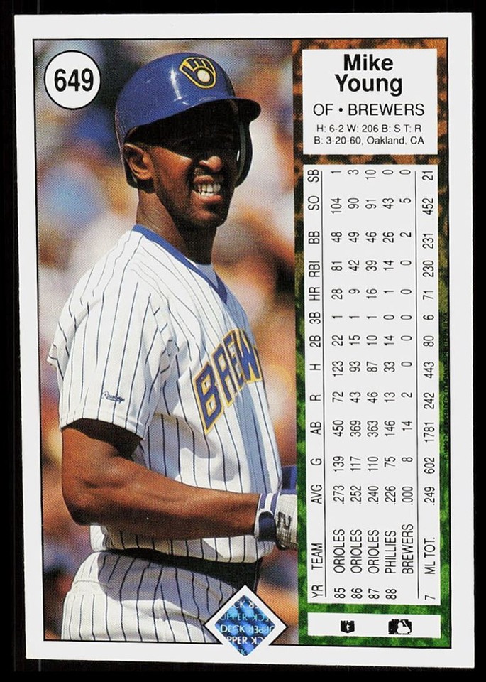 1989 Upper Deck Mike Young Milwaukee Brewers #649 | eBay