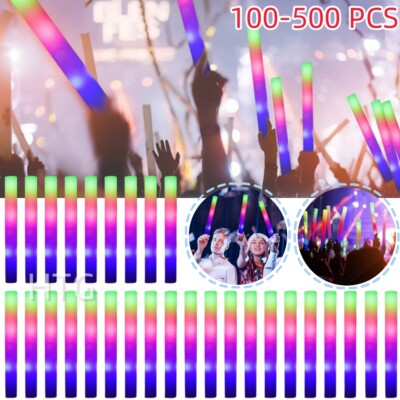 100-500 PCS Light Up Foam Sticks Wand Rally Batons DJ Flashing Glow ...
