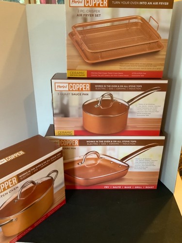 Parini Copper 4 pc set 5 Qt. Dutch Oven 3 qt sauce Pan AIR FRYER Sq ...