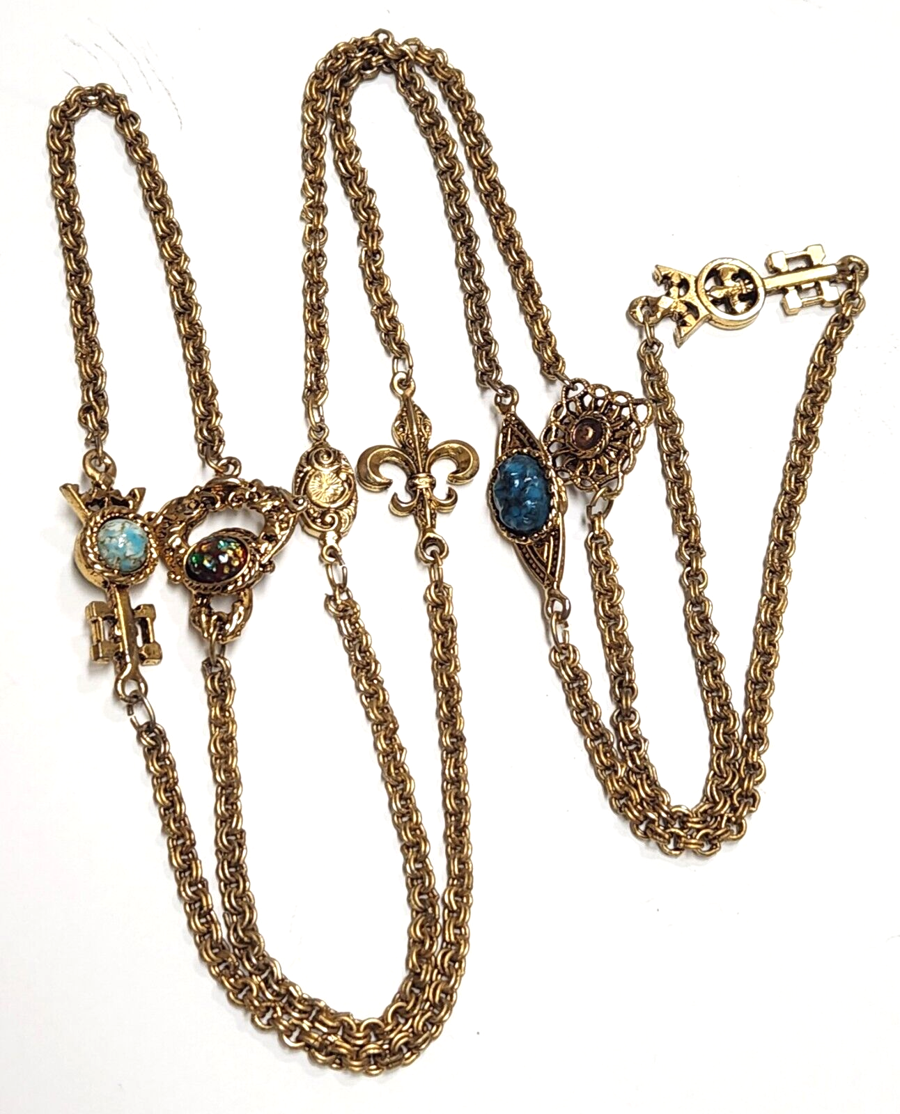 Vintage Unsigned Goldette Fluer de Lis, Faux Gemstone. Key Station ...