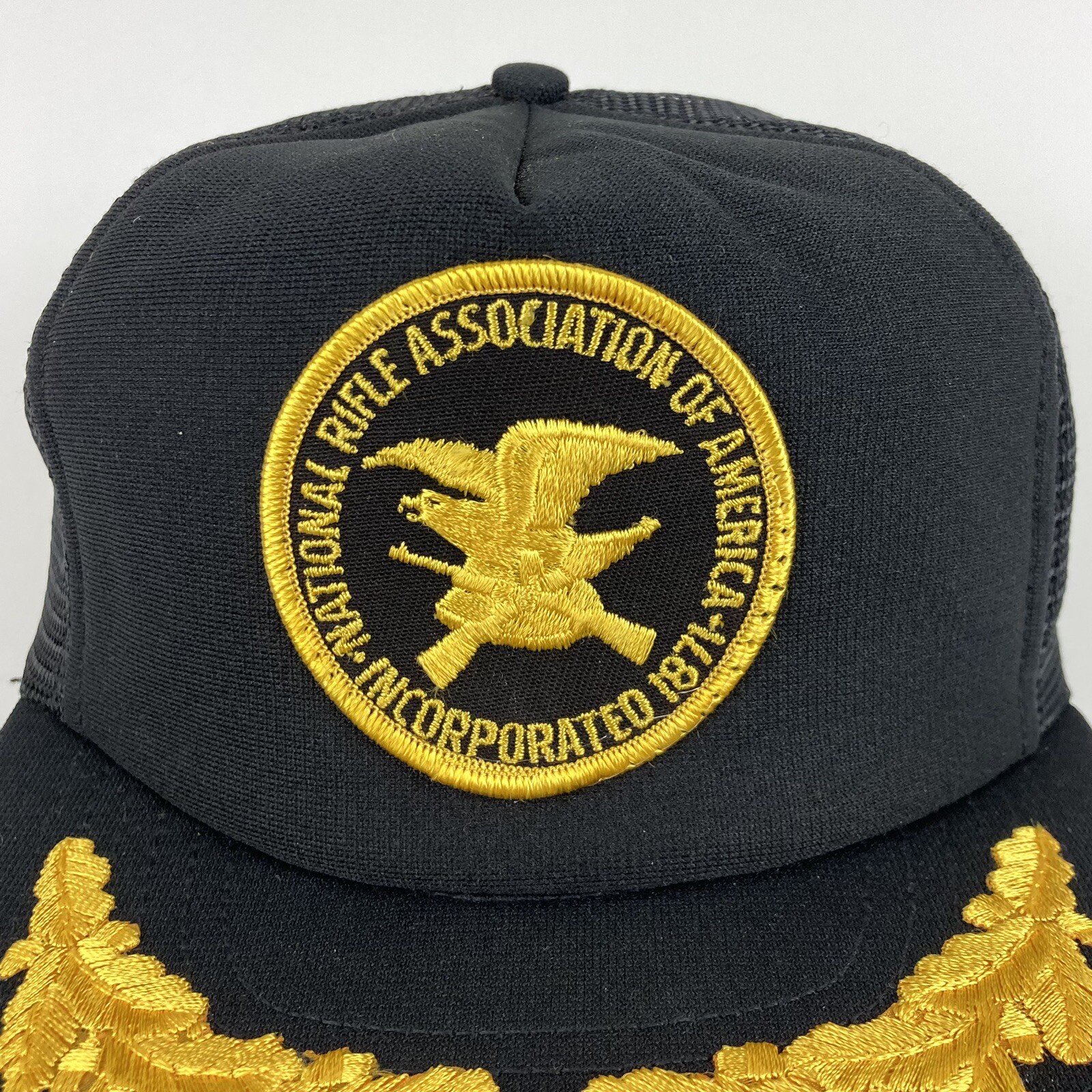 Vintage NRA Black & Gold Embroidered Logo Mesh Trucke… - Gem