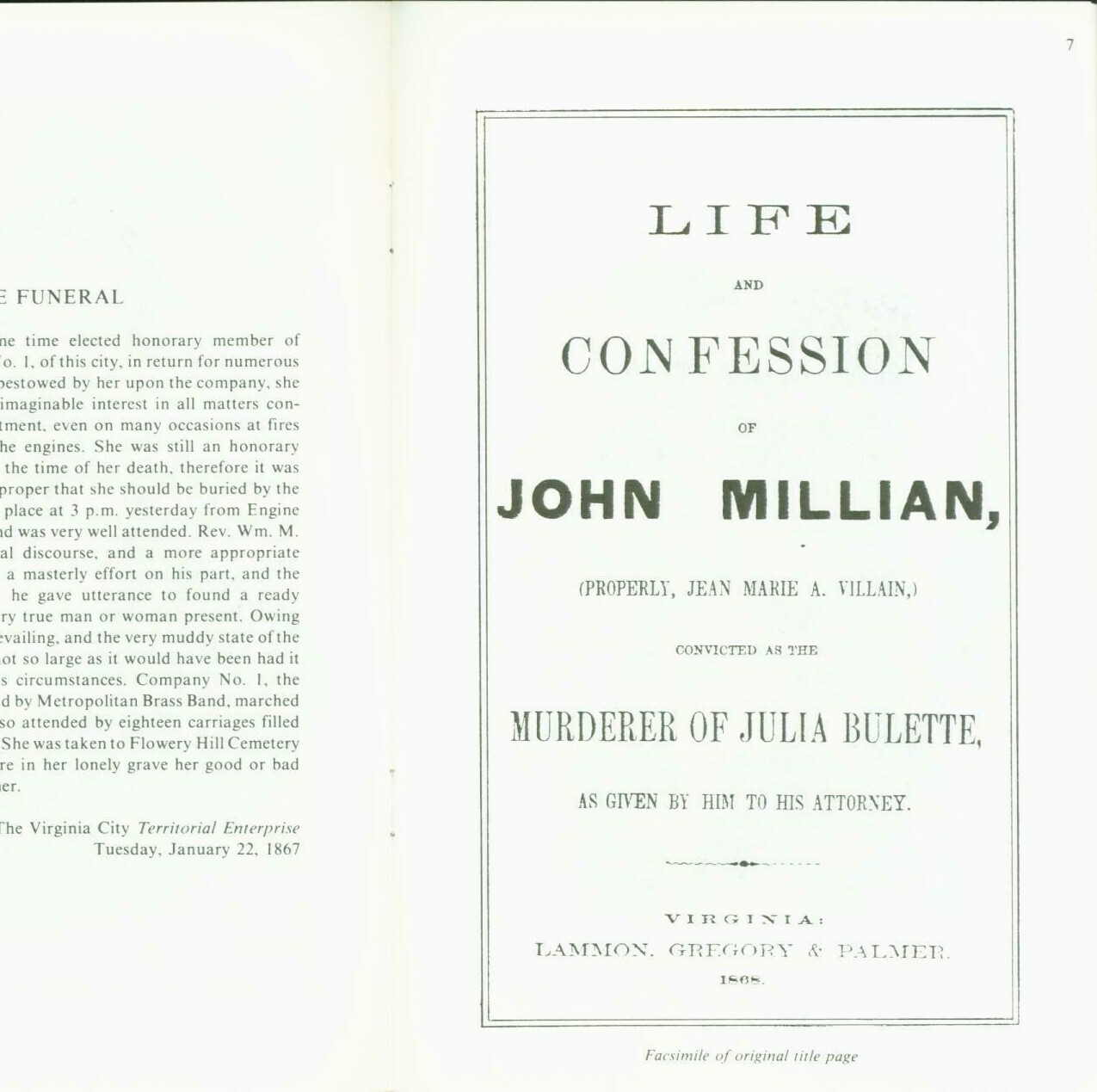 The Murder of Julia Bulette: 1868. by DeLong--1 to 9 copies or ...