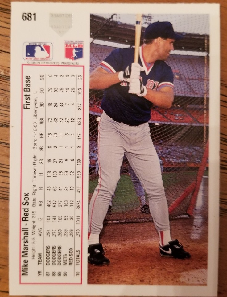 1991 Upper Deck MIKE MARSHALL Boston Red Sox Baseball Card #681 MT | eBay