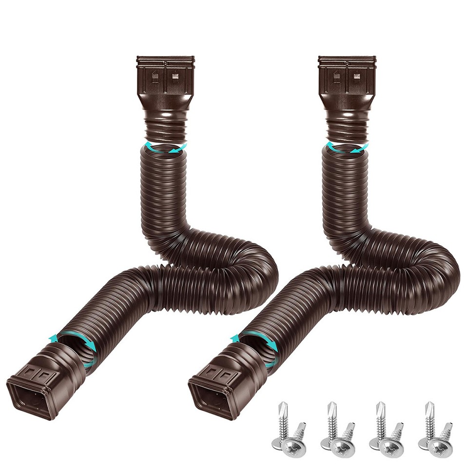 2Pack 21-60″ Expandable Flex Drain Downspout Extension Rain Pipe Spout ...