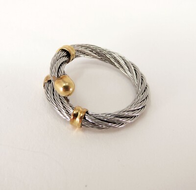 Stainless Steel Cable Ring 750 A Yellow Gold Flex Size 4.5 18K | eBay