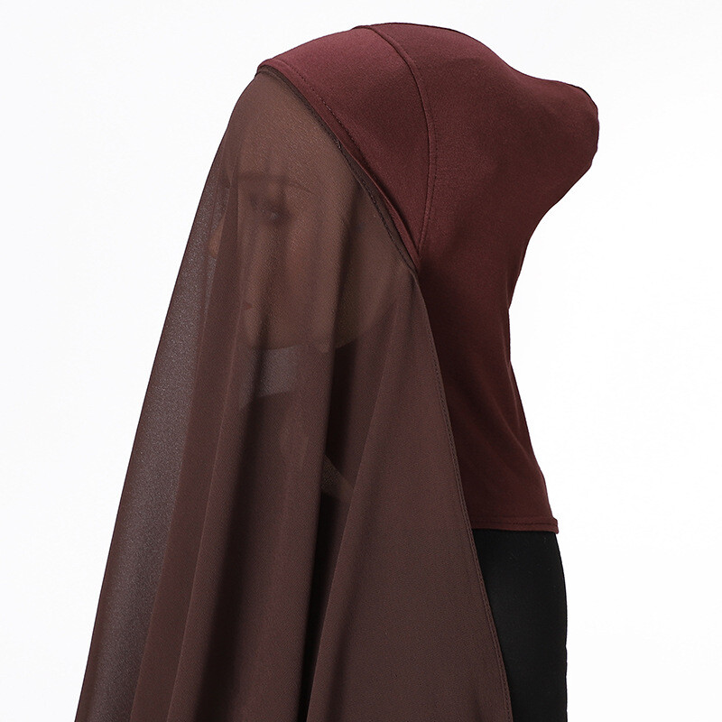 Muslim Chiffon Hijab With Cap Women Veil Headscarves Headwraps Cap Soft ...