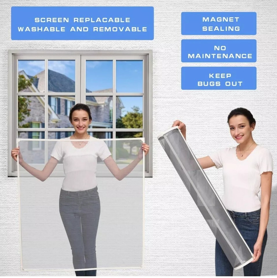 Adjustable DIY Magnetic Window Screen Color Gray Max Size 47x51 inch | eBay