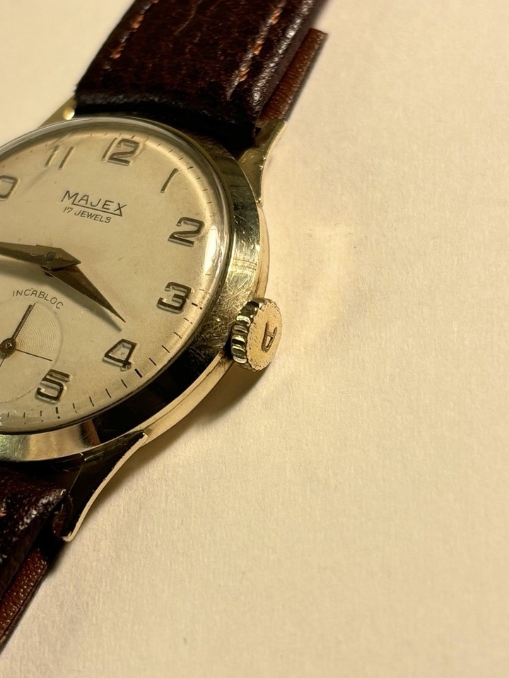 MAJEX 9ct Solid Gold Vintage 1950’s Men’s Manual Sub-Seconds Watch ...