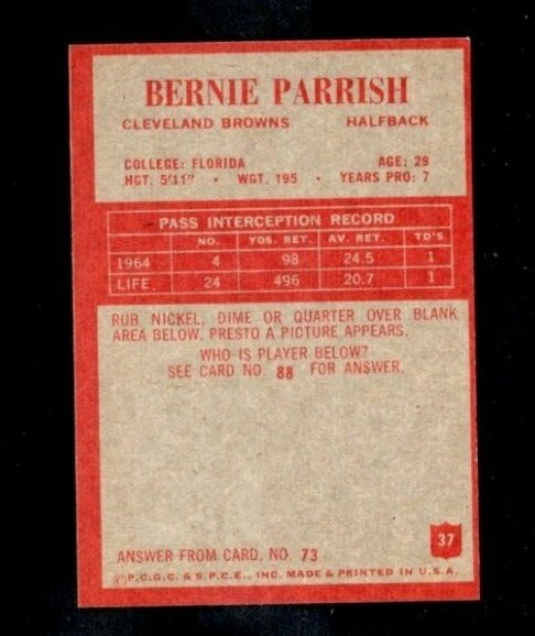 26656* 1965 Philadelphia # 37 Bernie Parrish | eBay
