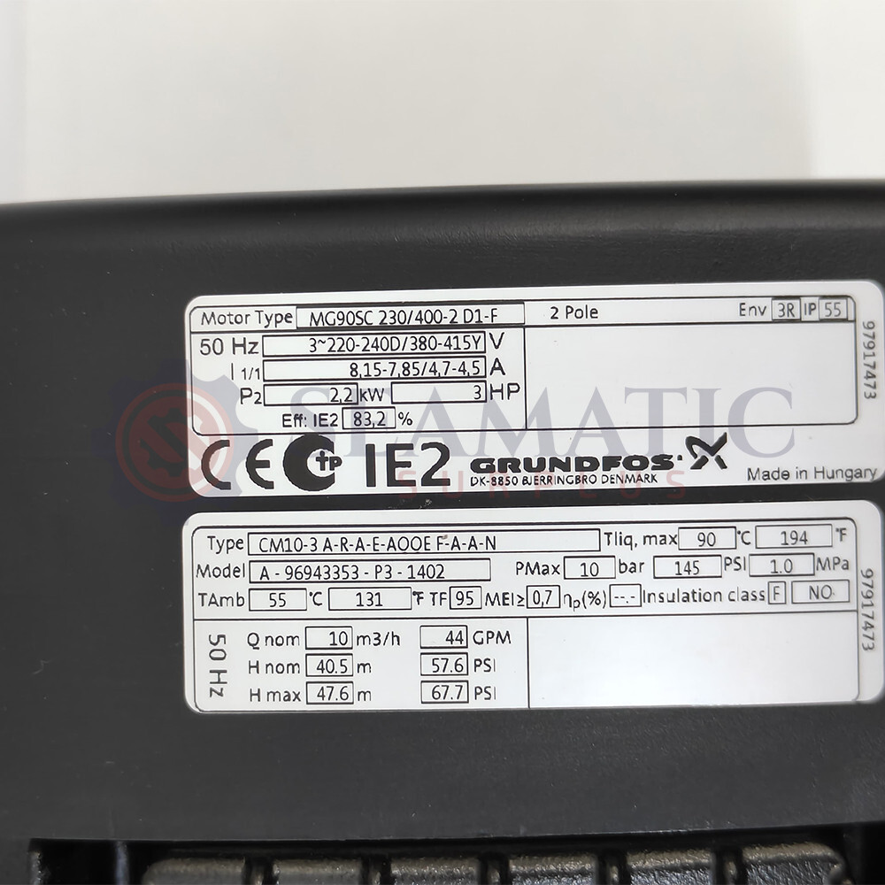New Grundfos Water Pump CM10-3 / Pmax-10Bar/ 3HP / Q-10M3H/ Hmax- 47.6M ...