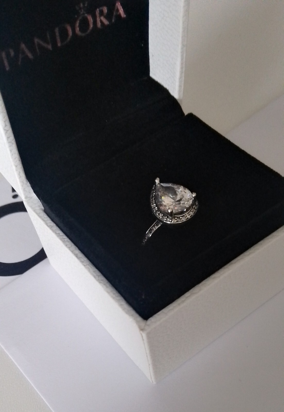 Genuine PANDORA Radiant Teardrop PEAR CZ Halo Silver Ring - 196251CZ ...